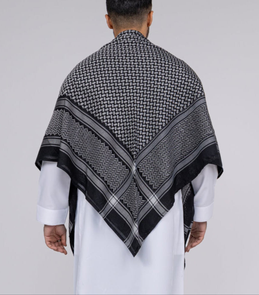 Black & Grey Arab Shemagh Headscarf