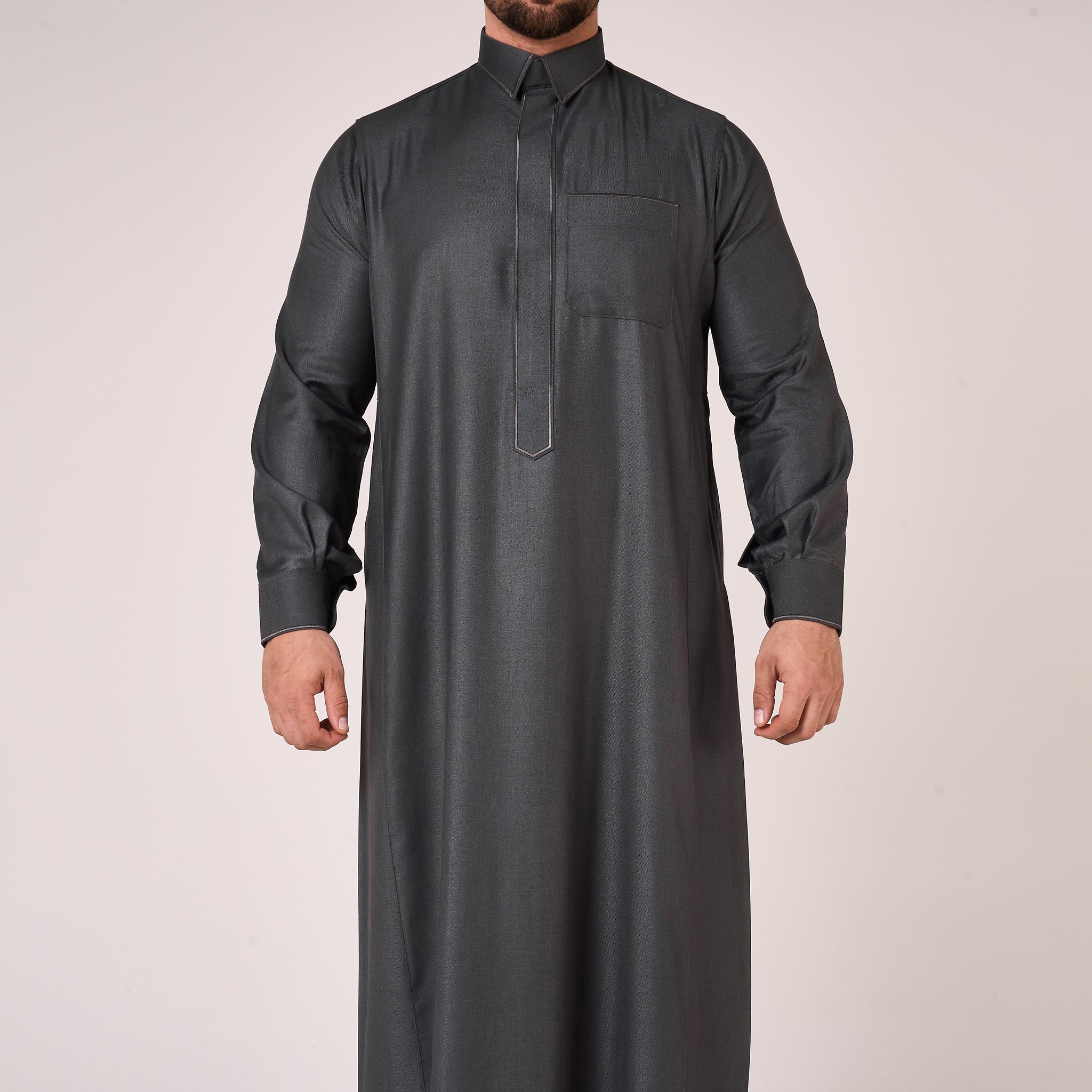 Grey Al-Aseel Shirt Collar Thobe (With Cuffs)